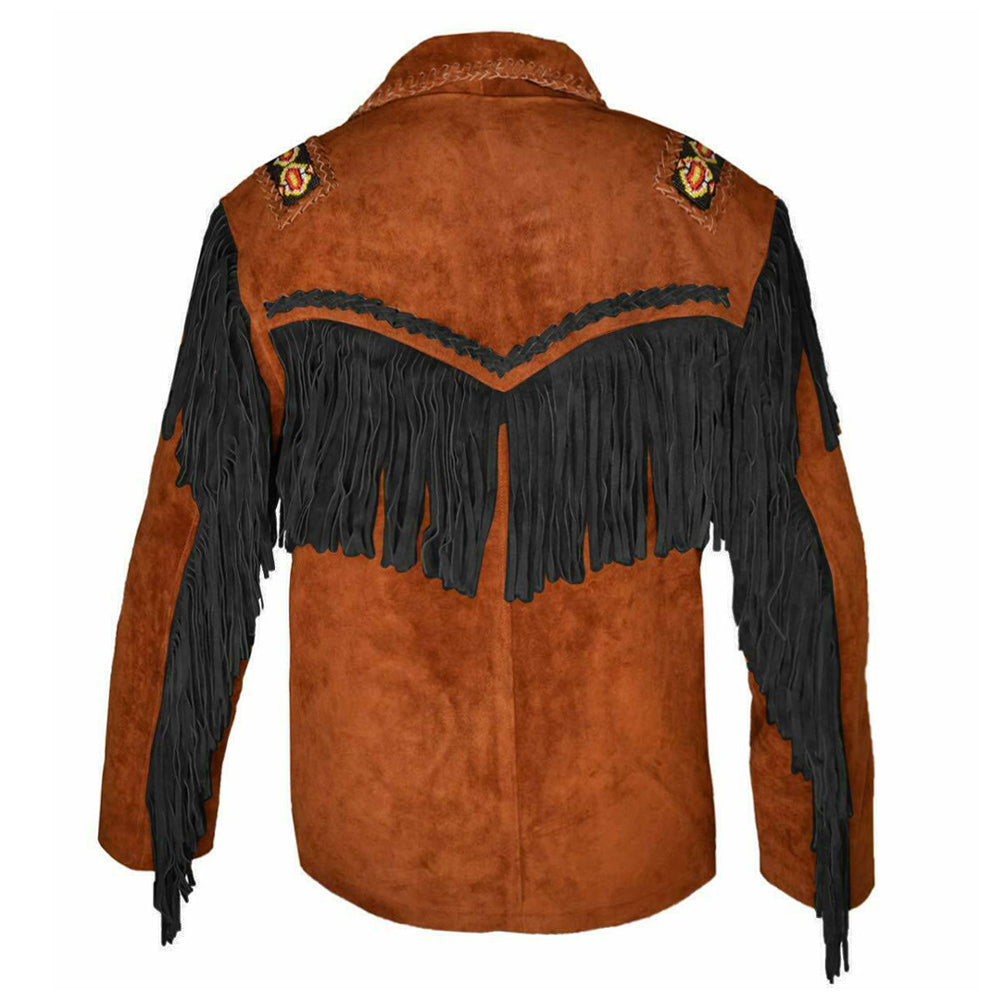 Native American Cowboy Suede Fringe Leather Jacket Men | Bone - Beads ...
