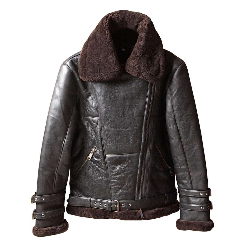 Women Motorcycle Shearling Fur Black Leather Jacket Thick Winter Jacket ...