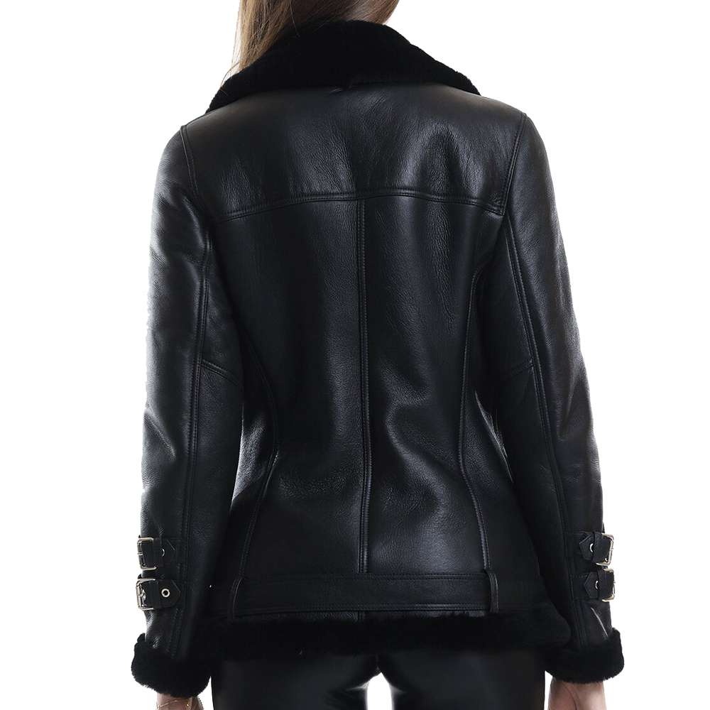 Women's Black Motorcycle Shearling Fur Leather Jacket – Jacket Hunt