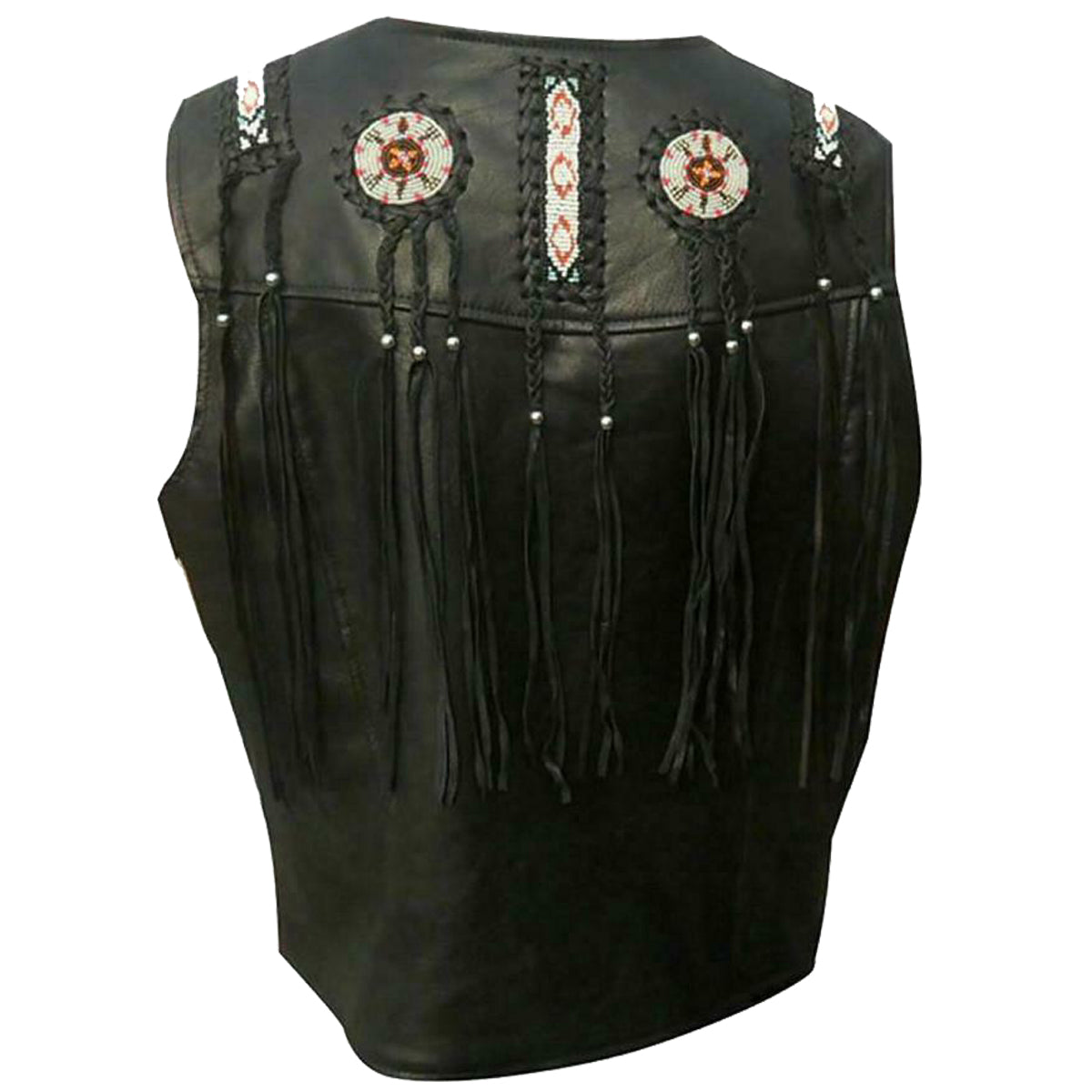 Men Native American Western Fringe Leather Vest Bones Beads Back ...