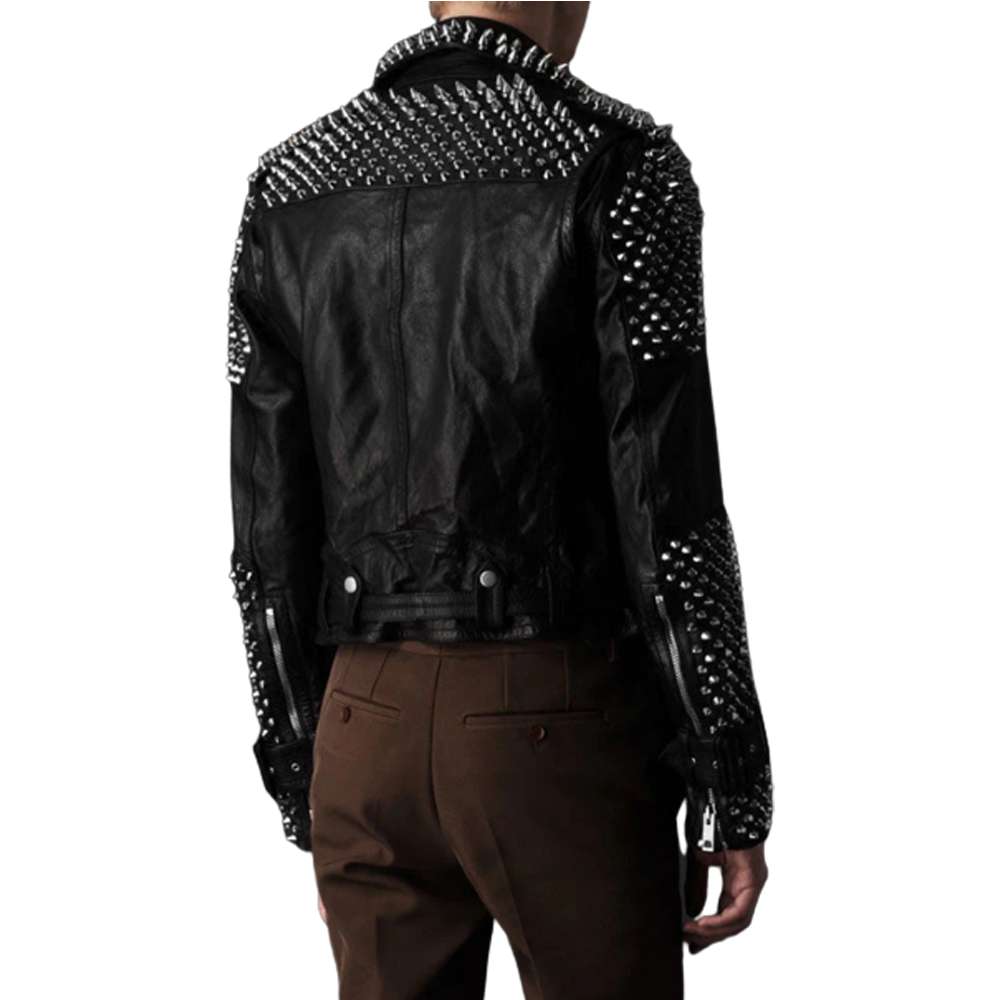 Men’s Studded Punk Leather Jacket with Silver Spikes – Jacket Hunt