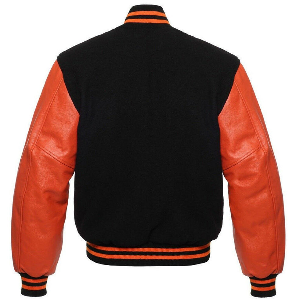 Varsity Black Orange Leather Jacket | Letterman Baseball Jacket ...